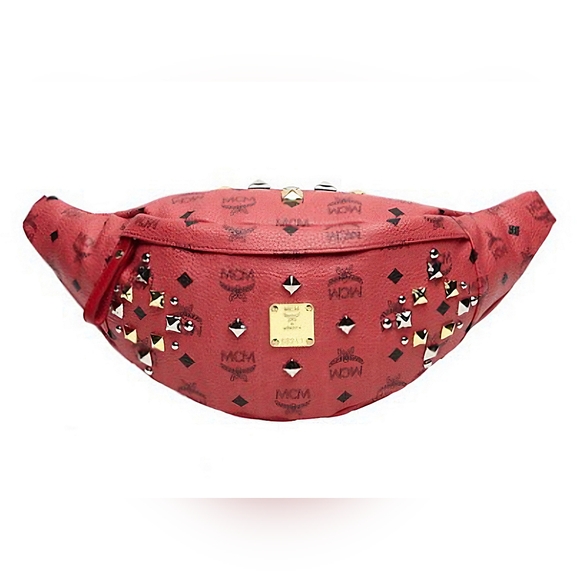 MCM | Bags | Mcm Visetos Red Studded Logo Belt Bag | Poshmark